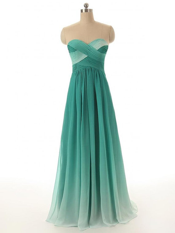 Green Gradient Chiffon Floor Length Pleated A-line Prom Dress Featuring ...