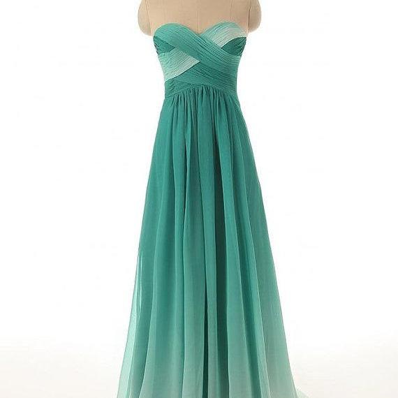 Green Gradient Chiffon Floor Length Pleated A-line Prom Dress Featuring ...
